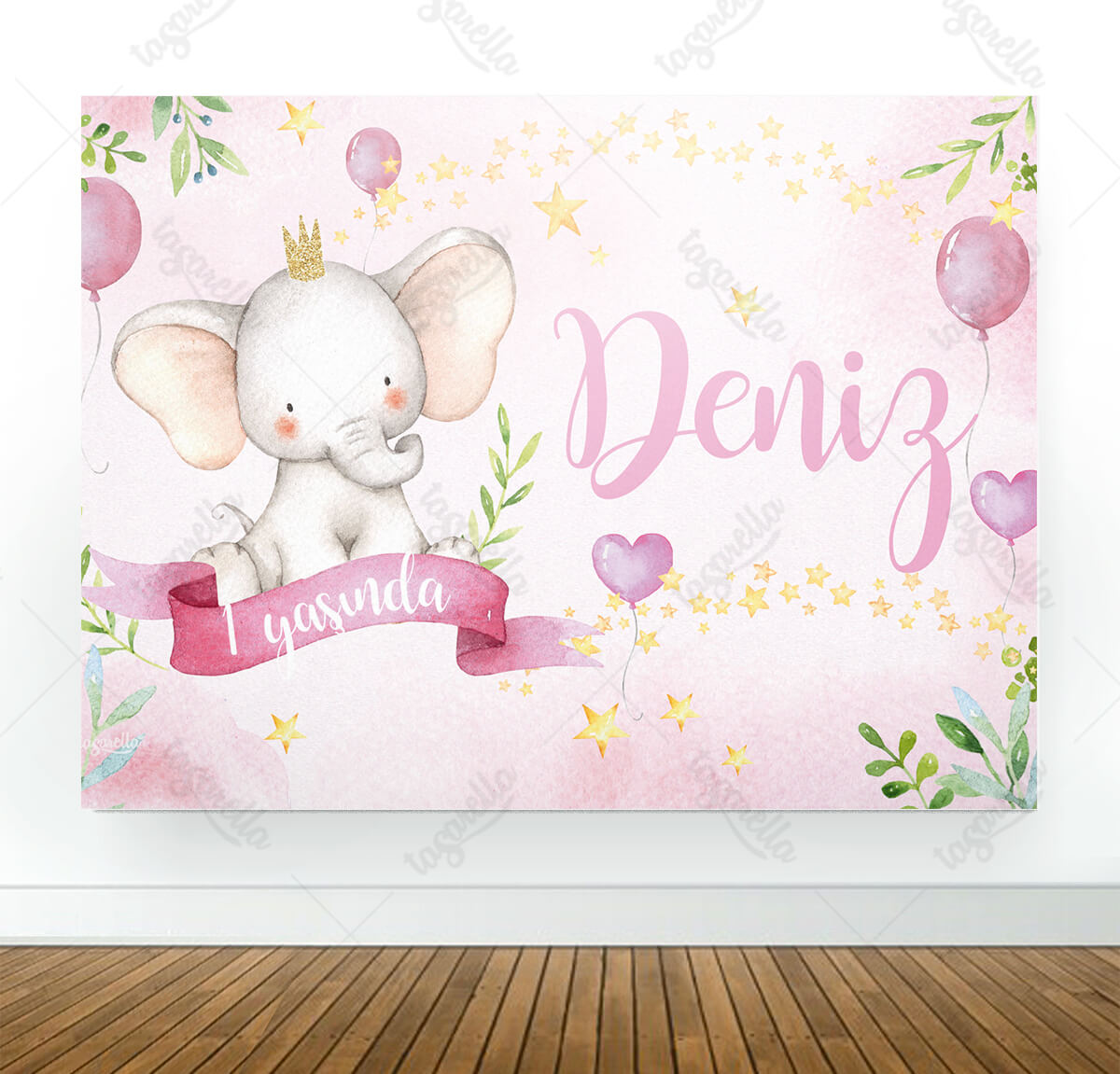 Pembe Fil Parti Temalı Parti Pano - Tasarella